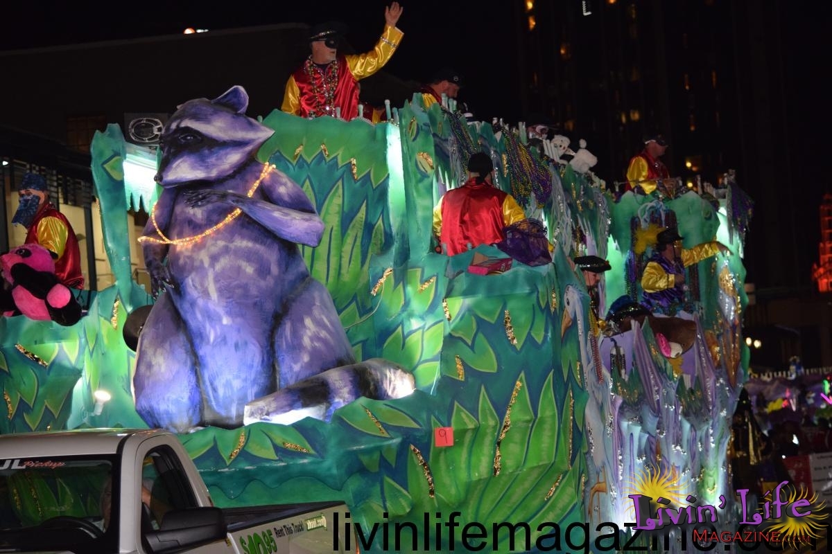 Floats in the Conde Cavalier Mardi Gras Parade in Mobile Alabama
