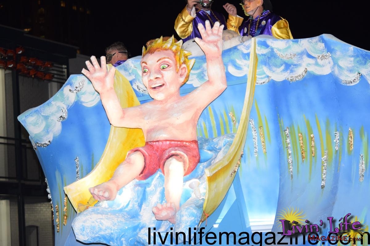 Floats in the Conde Cavalier Mardi Gras Parade in Mobile Alabama