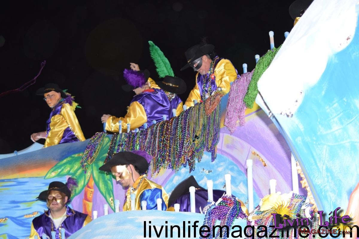 Floats in the Conde Cavalier Mardi Gras Parade in Mobile Alabama