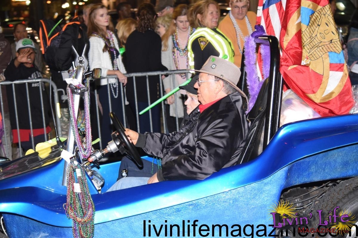 Floats in the Conde Cavalier Mardi Gras Parade in Mobile Alabama