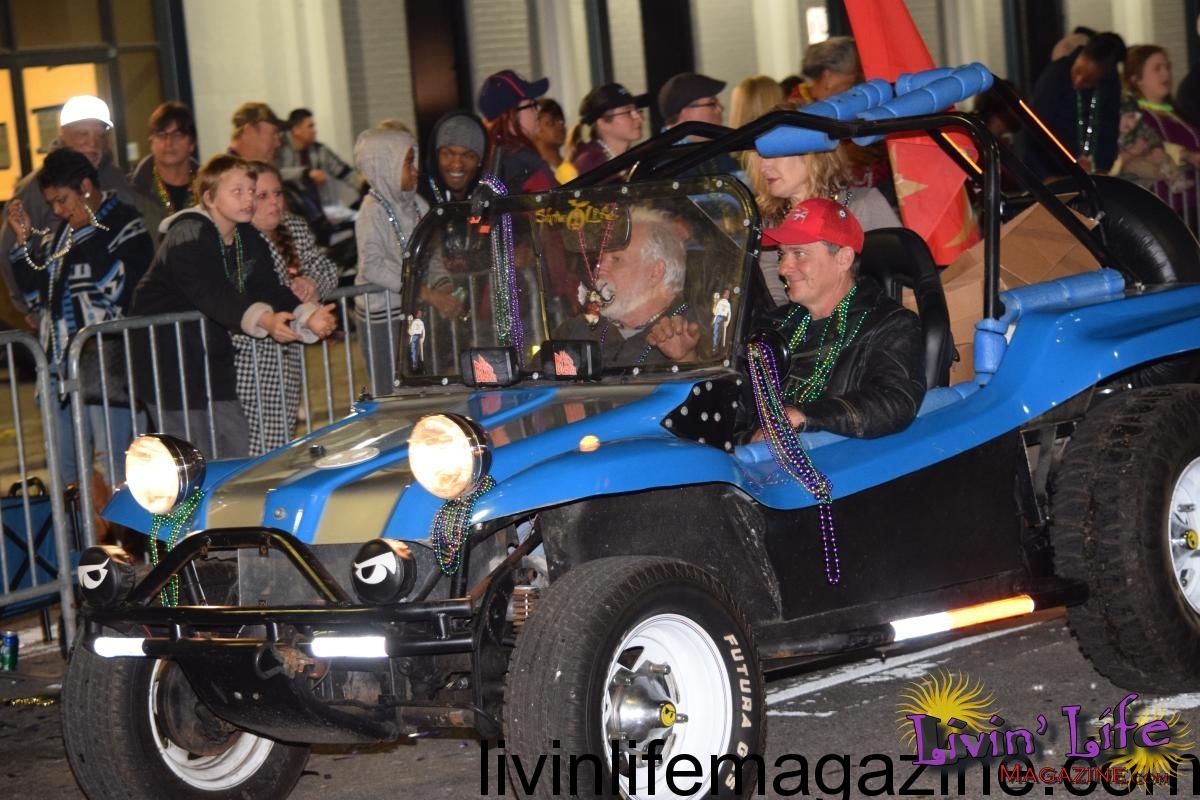 Floats in the Conde Cavalier Mardi Gras Parade in Mobile Alabama