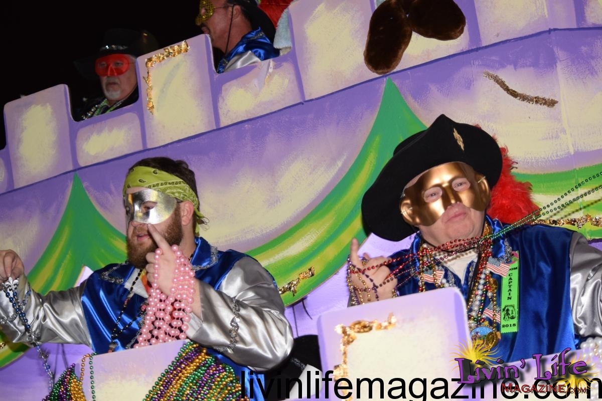 Floats in the Conde Cavalier Mardi Gras Parade in Mobile Alabama