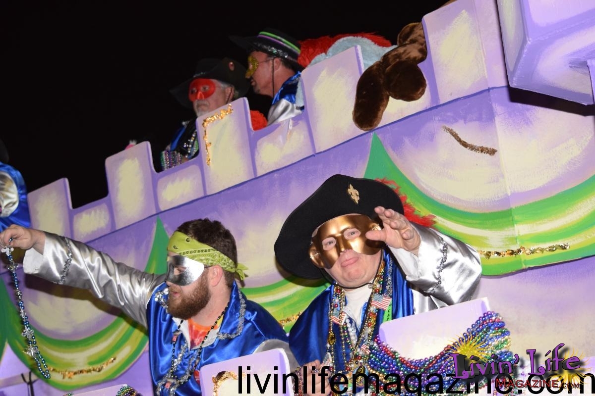 Floats in the Conde Cavalier Mardi Gras Parade in Mobile Alabama