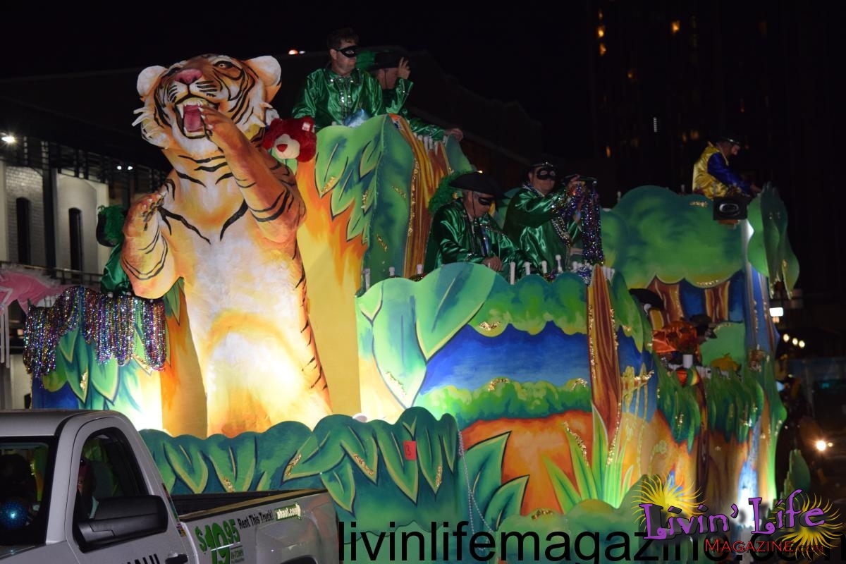 Floats in the Conde Cavalier Mardi Gras Parade in Mobile Alabama