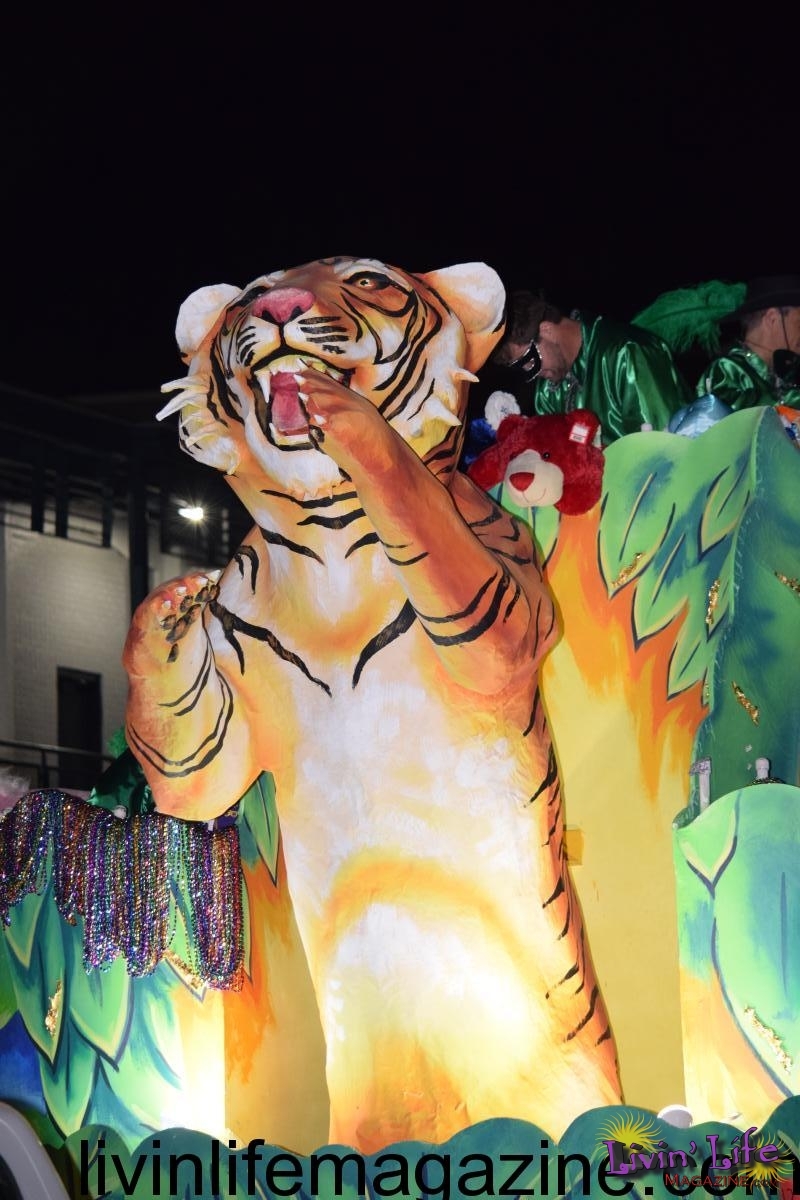 Floats in the Conde Cavalier Mardi Gras Parade in Mobile Alabama
