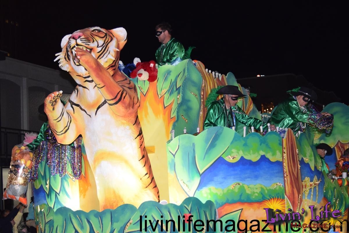 Floats in the Conde Cavalier Mardi Gras Parade in Mobile Alabama