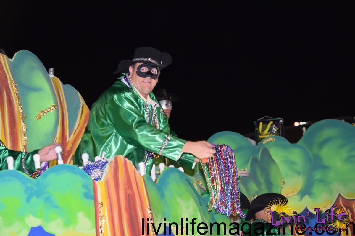 Floats in the Conde Cavalier Mardi Gras Parade in Mobile Alabama