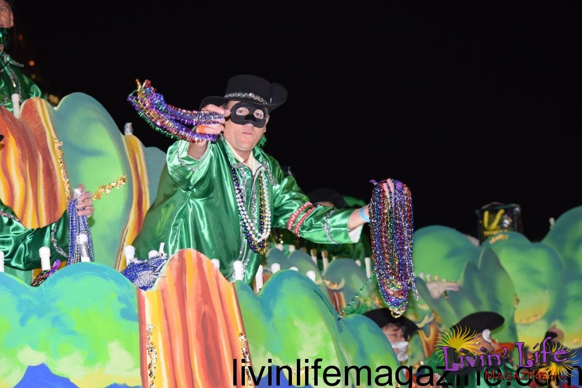 Floats in the Conde Cavalier Mardi Gras Parade in Mobile Alabama